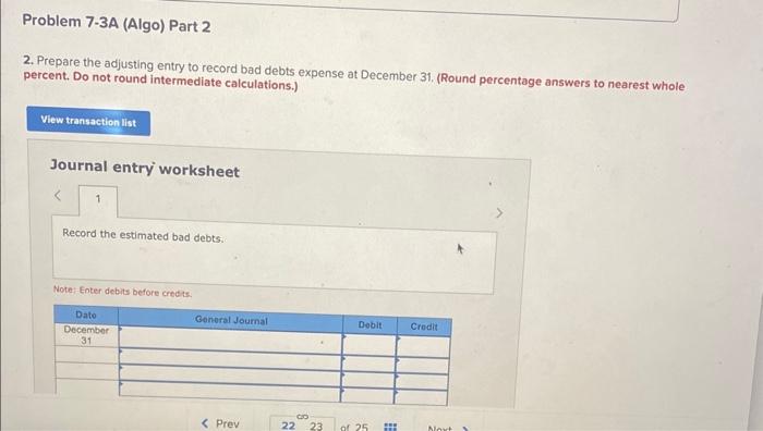 Solved Required information Problem 7-3A (Algo) Aging | Chegg.com