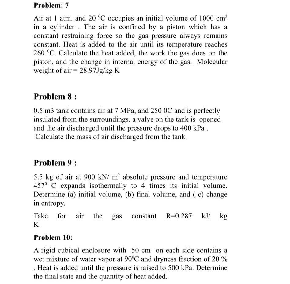 Solved Problem: 7Air at 1atm. and 20°C ﻿occupies an initial | Chegg.com