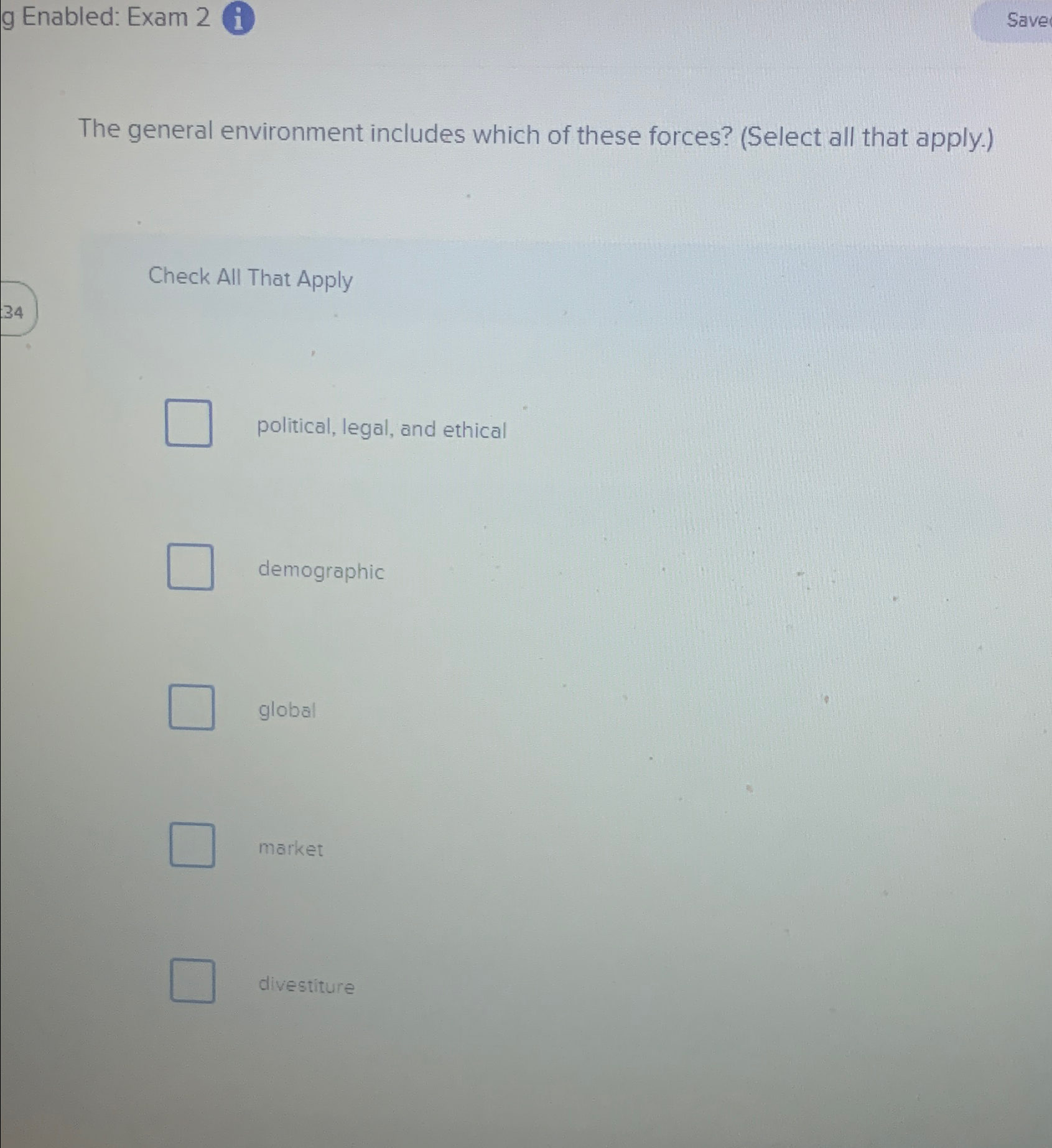 Solved g Enabled: Exam 2 ﻿iThe general environment includes | Chegg.com