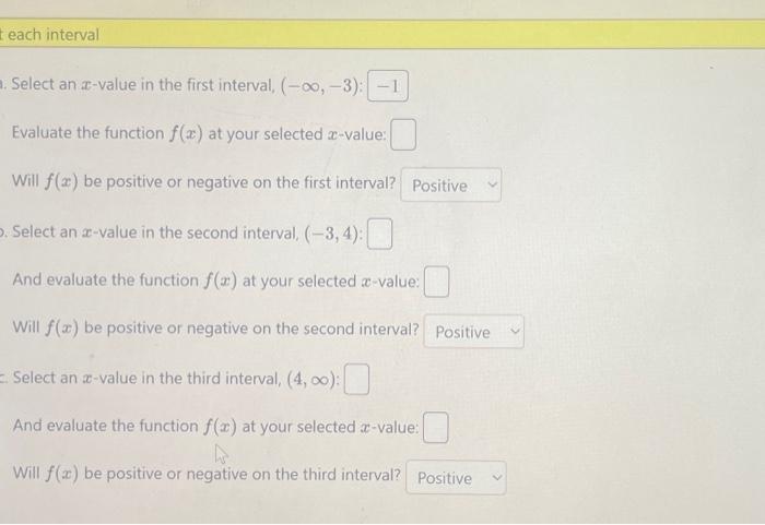 Select an x-value in the first interval, (−∞,−3) : | Chegg.com