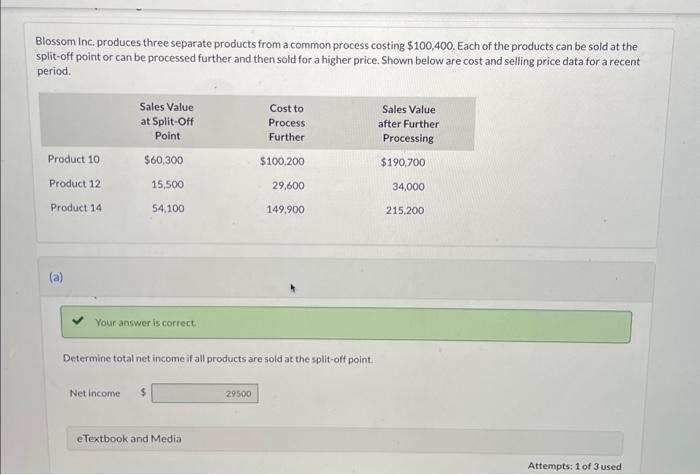 Solved Blossom Inc. produces three separate products from a | Chegg.com
