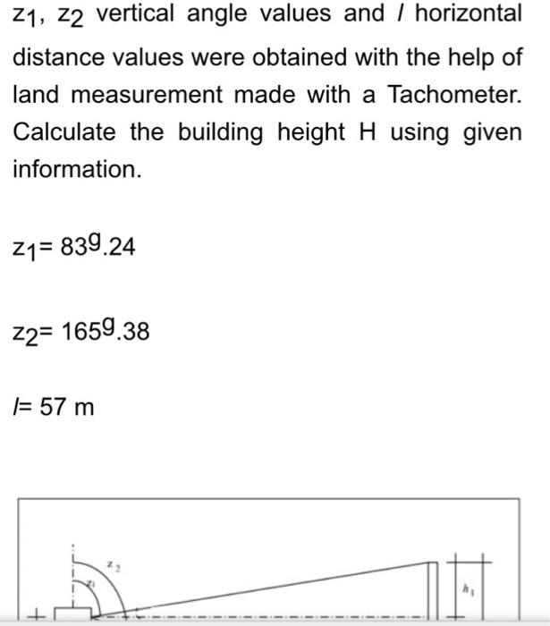 Solved z1,z2 vertical angle values and / horizontal distance | Chegg.com