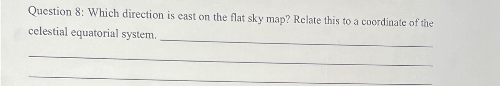 Solved Question 8: Which direction is east on the flat sky | Chegg.com