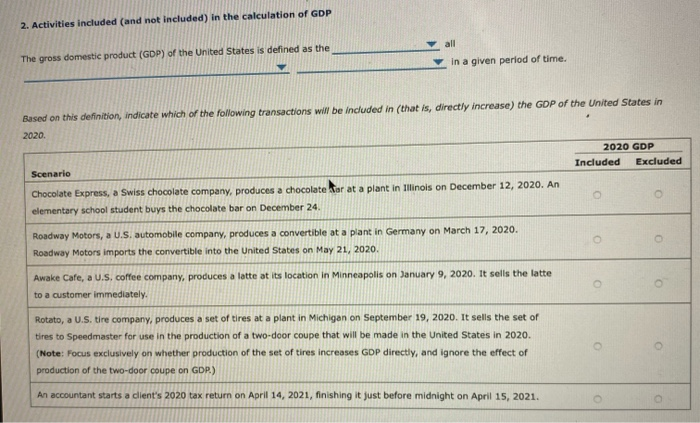 Solved 2. Activities included (and not included) in the | Chegg.com