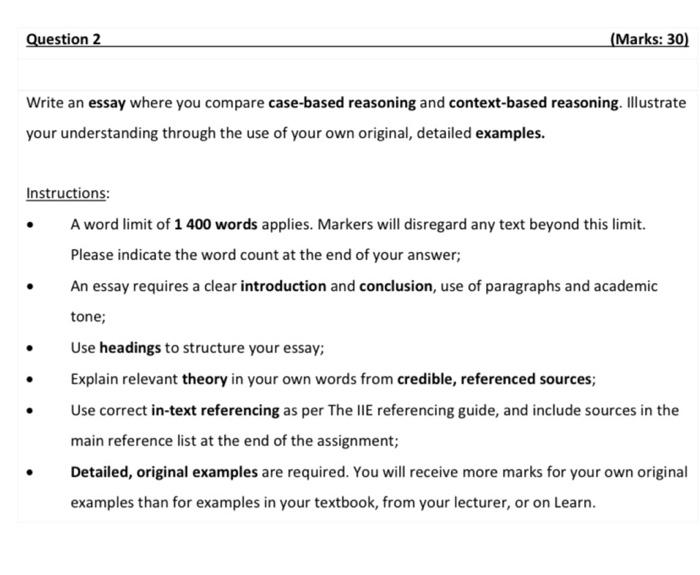Solved Write an essay where you compare case-based reasoning | Chegg.com
