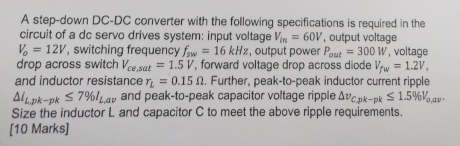 Solved A step-down DC-DC converter with the following | Chegg.com