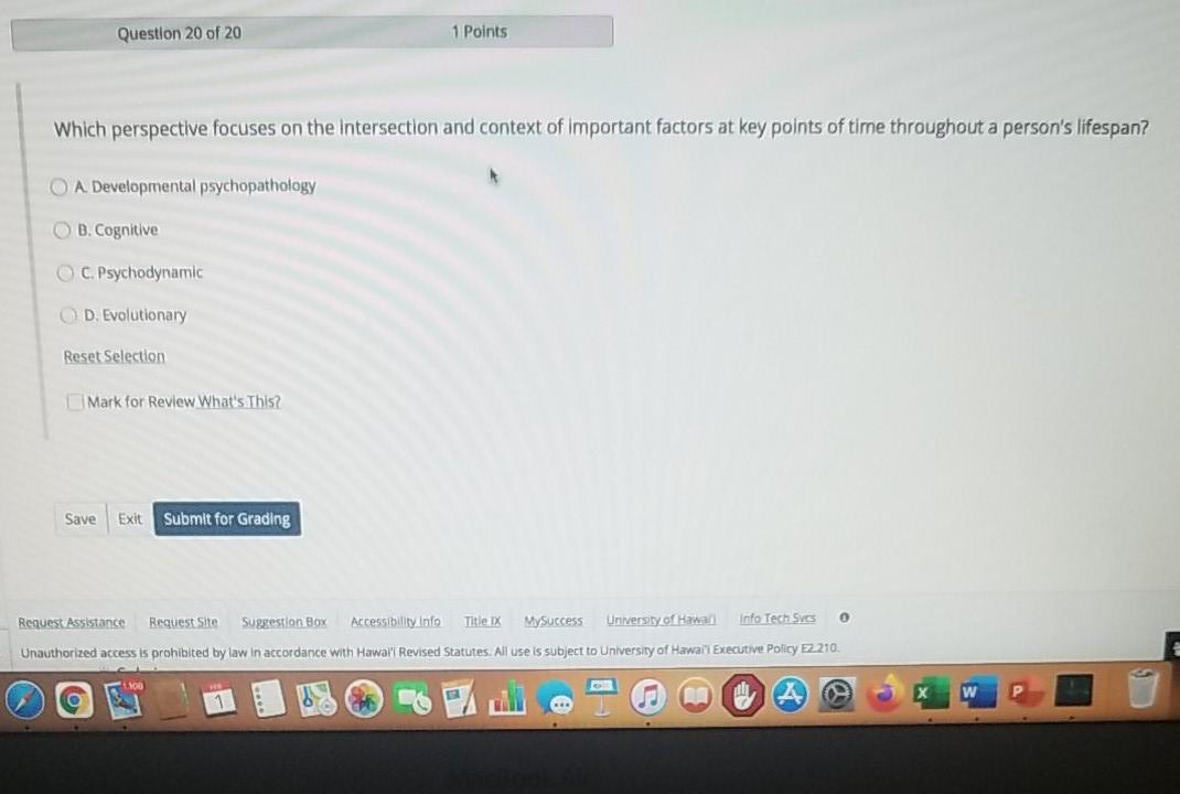 Solved Question 20 of 20 1 Points Which perspective focuses | Chegg.com