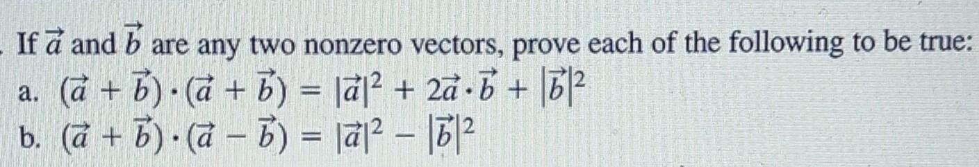Solved If a and b are any two nonzero vectors, prove each of | Chegg.com