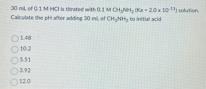 Solved 30 mL of 0.1MHCl is titrated with | Chegg.com