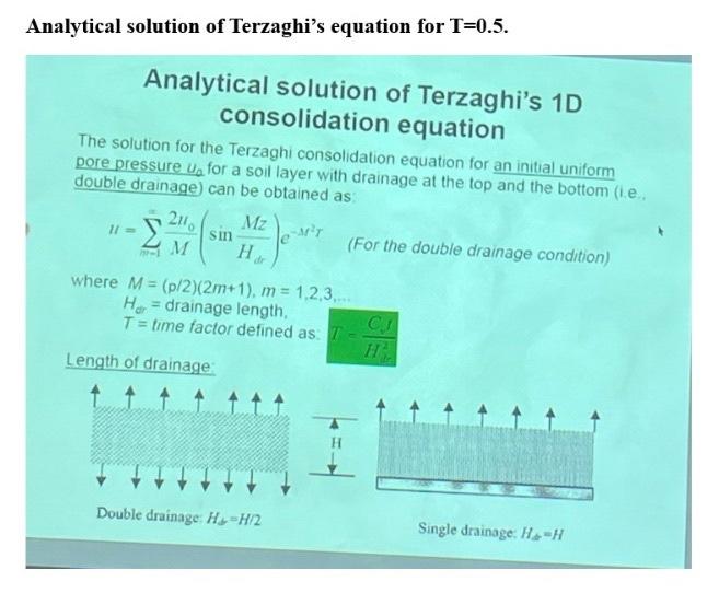 Analytical solution of Terzaghi's 1D consolidation | Chegg.com