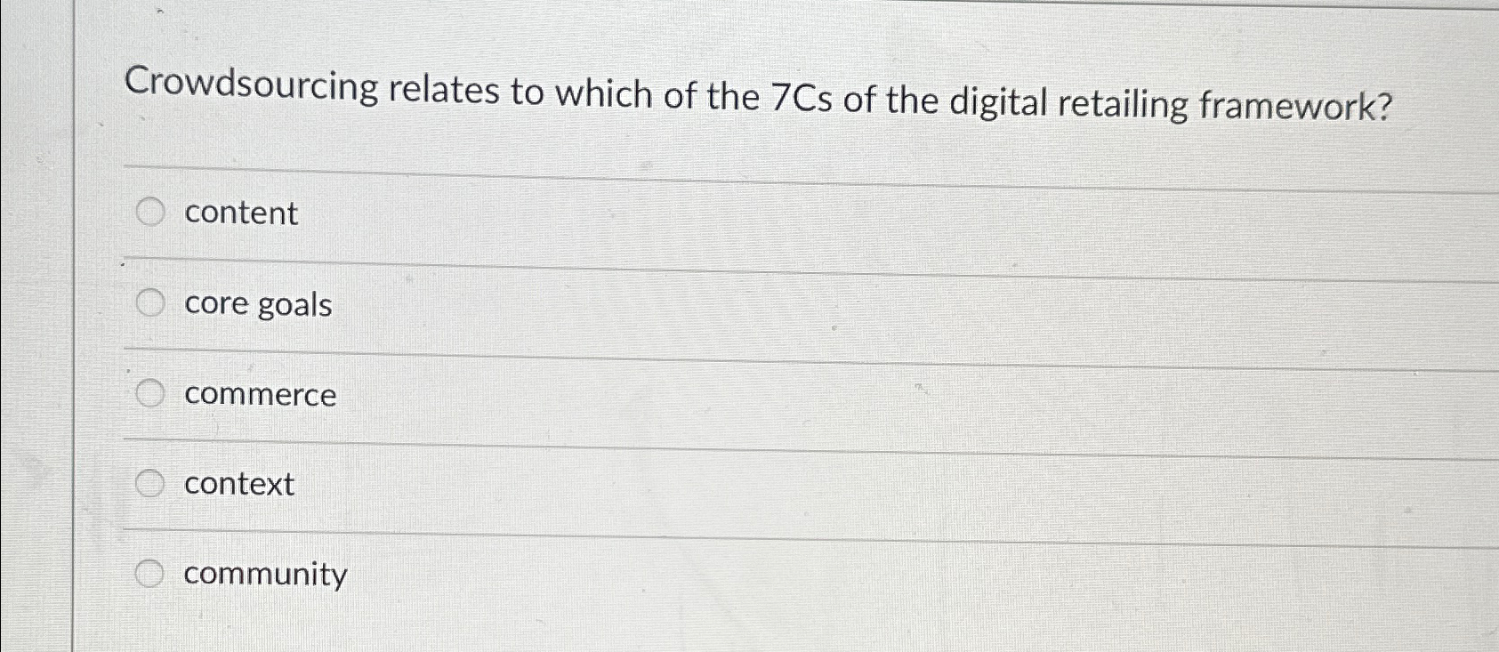 Solved Crowdsourcing relates to which of the 7Cs of the | Chegg.com