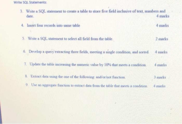 Solved 3. Write a SQL statement to create a table to store | Chegg.com