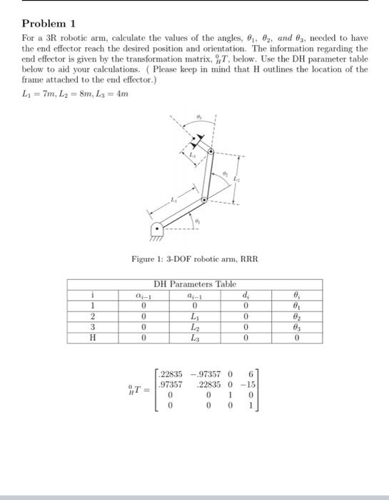 Solved Problem 1 For a 3R robotic arm, calculate the values | Chegg.com