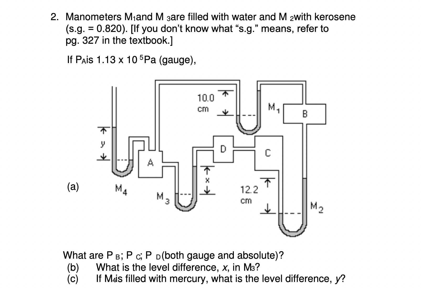 Solved Manometers M1 ﻿and M3 ﻿are filled with water and M2 | Chegg.com
