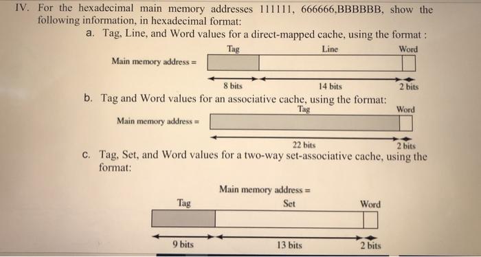 Solved Iv For The Hexadecimal Main Memory Addresses 111111 