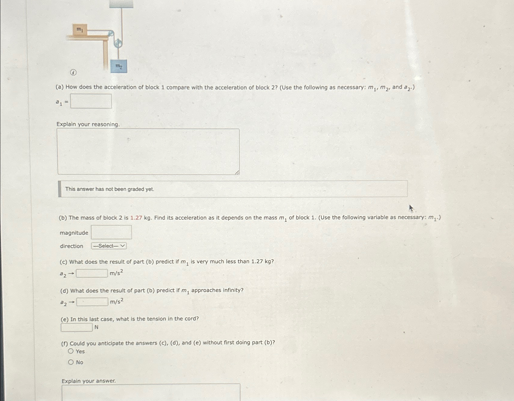 Solved (a) ﻿How does the acceleration of block 1 ﻿compare | Chegg.com