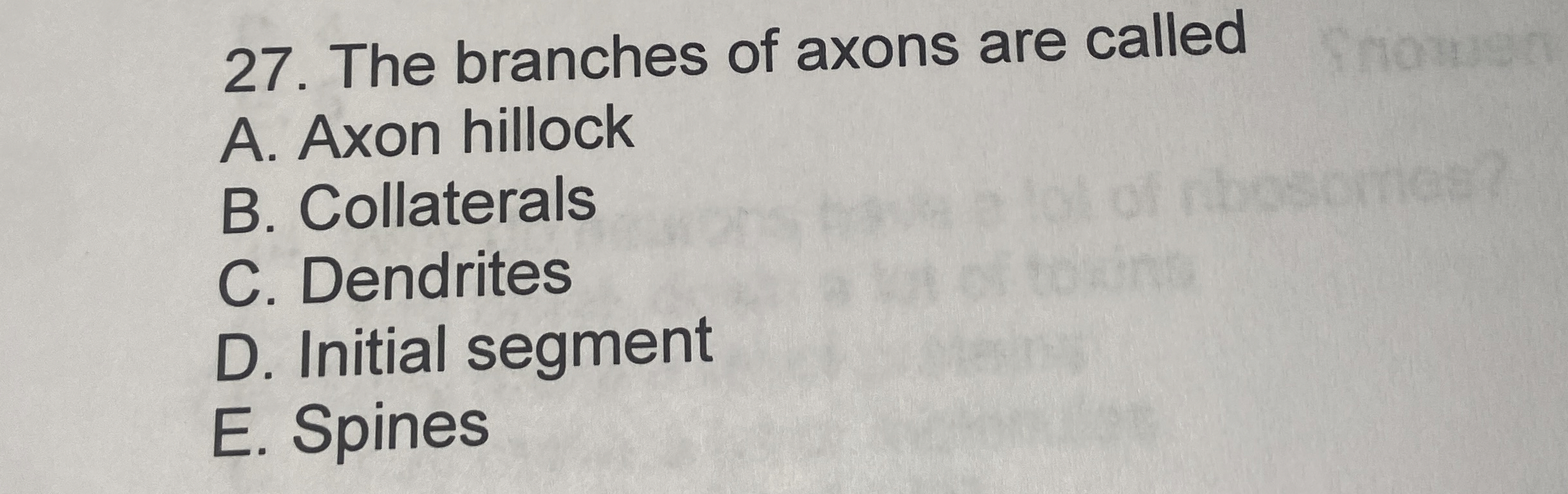 Solved The branches of axons are calledA. ﻿Axon hillockB. | Chegg.com