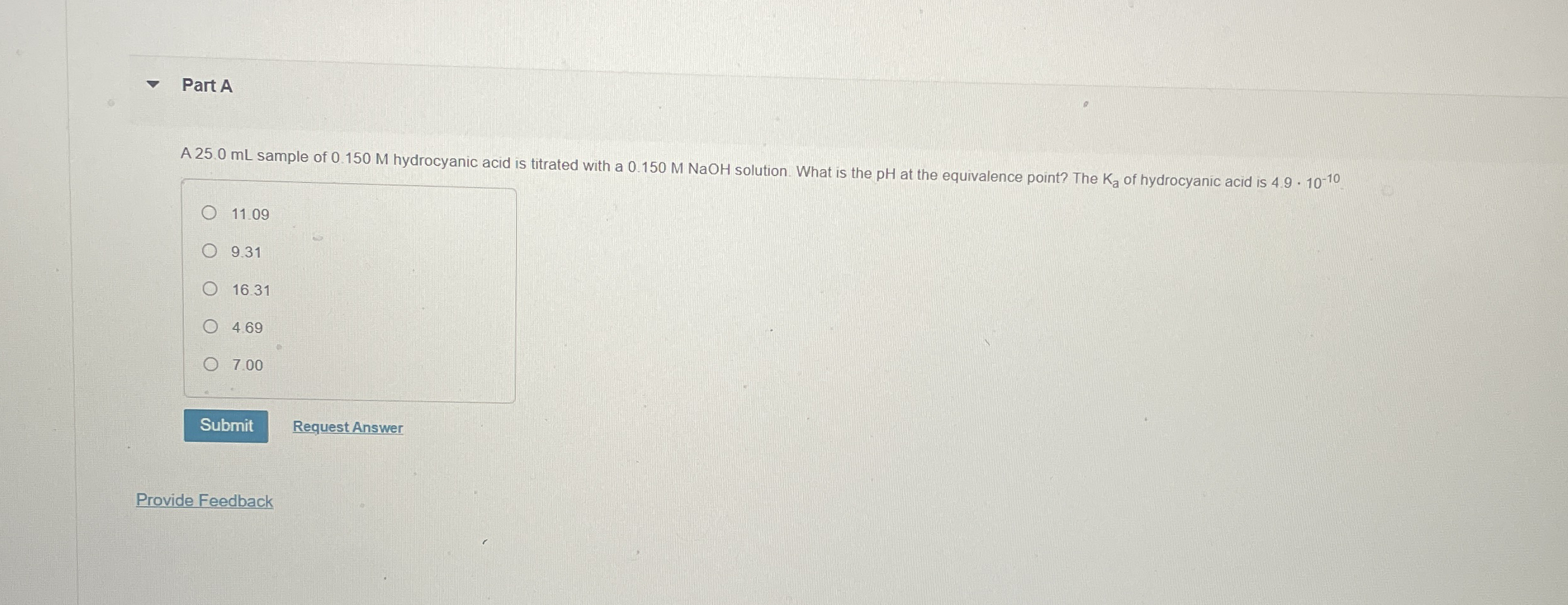 Solved Part AA 25.0 ﻿mL sample of 0.150 ﻿M hydrocyanic acid | Chegg.com