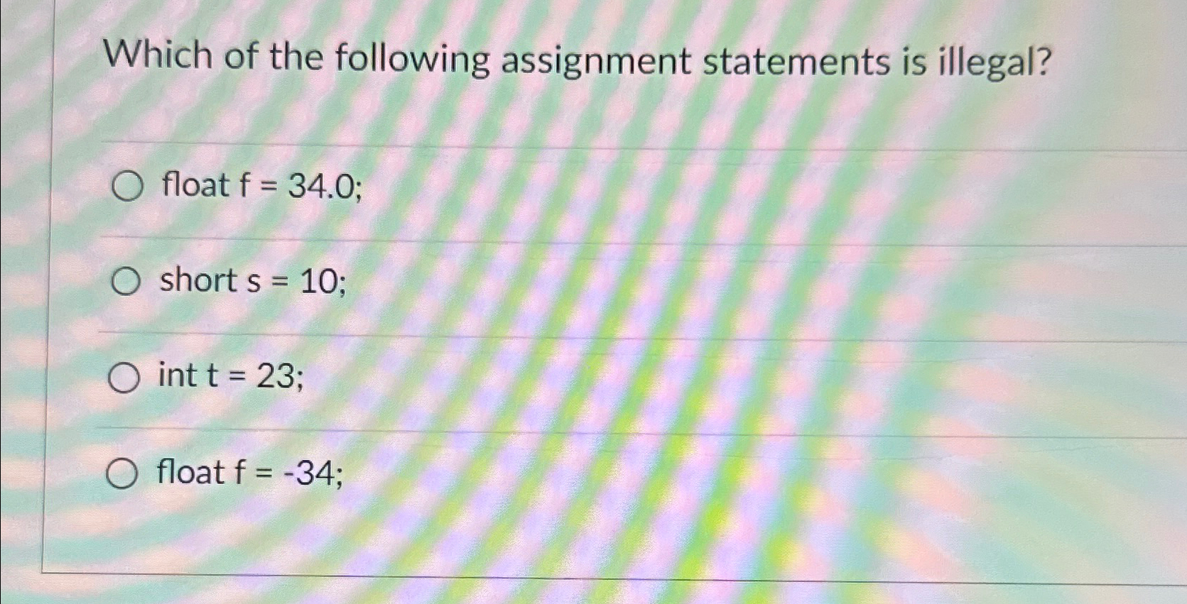 Solved Which of the following assignment statements is | Chegg.com