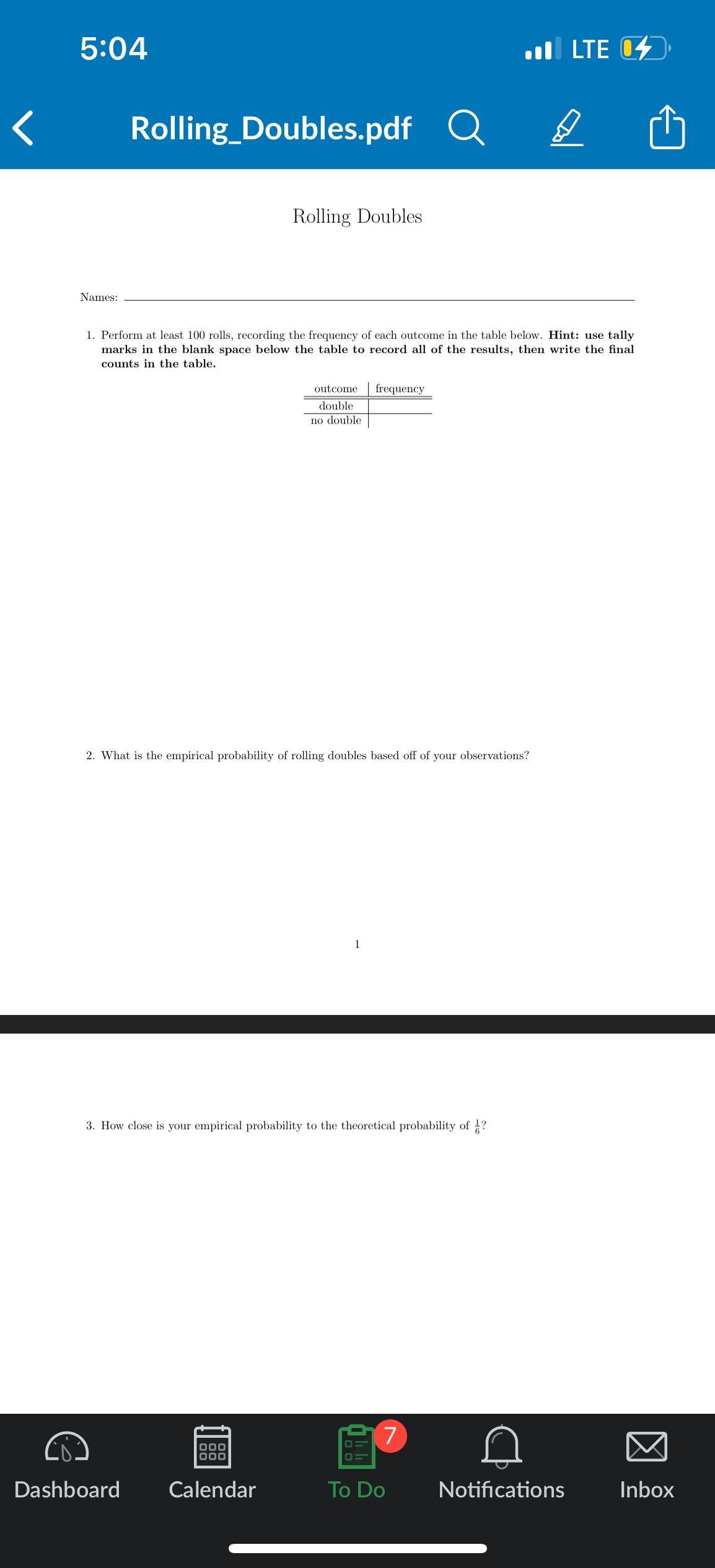Solved 5:04. ﻿II LTE [4])Rolling_Doubles.pdfRolling | Chegg.com