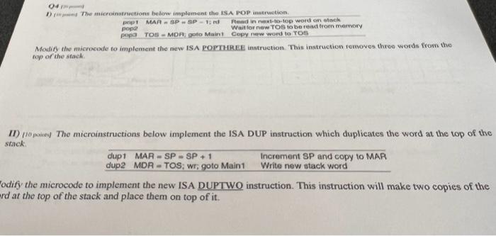 Solved Modify the microcode to implement the new ISA | Chegg.com