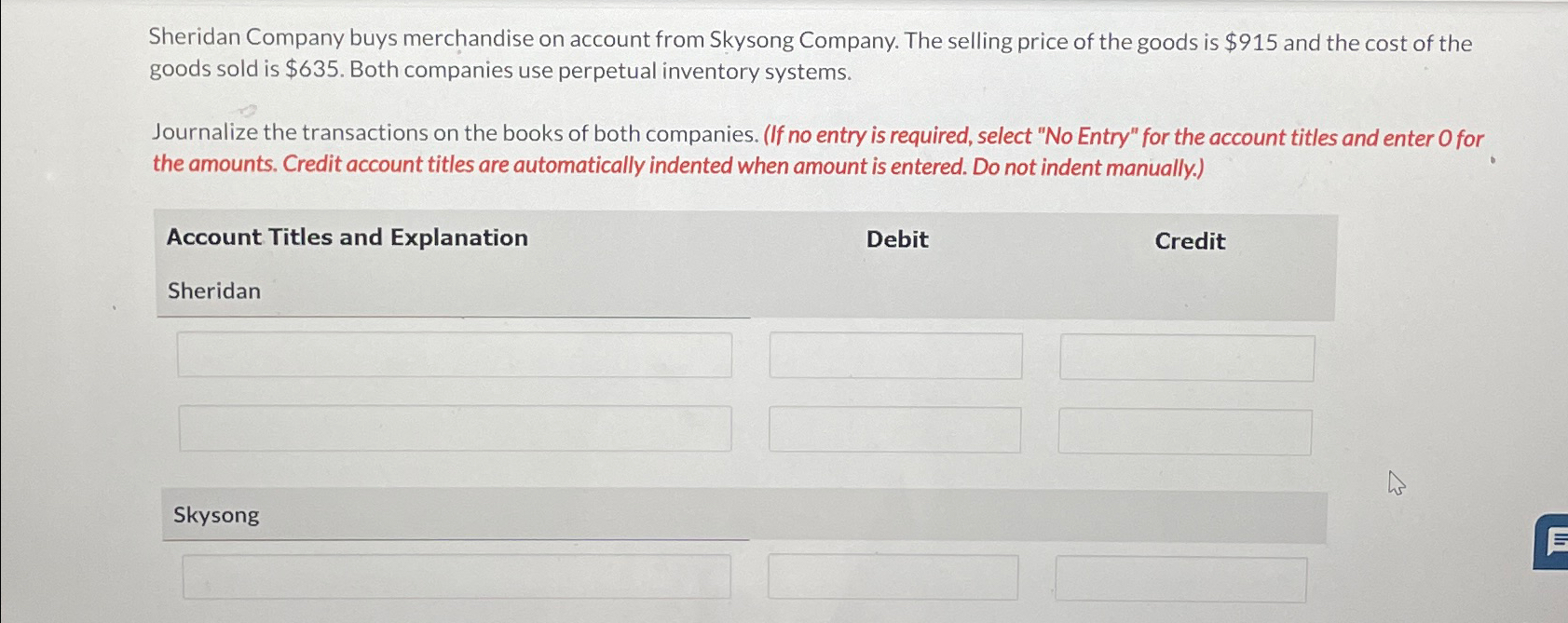 Solved Sheridan Company buys merchandise on account from | Chegg.com