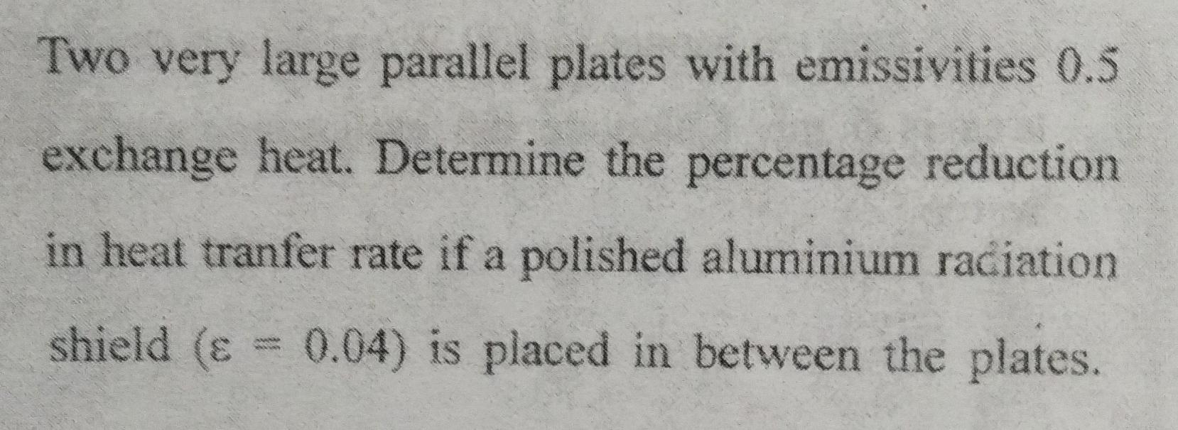 Solved Two very large parallel plates with emissivities 0.5 | Chegg.com
