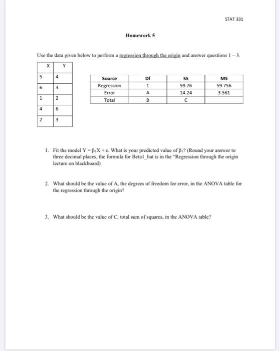 Solved STAT 331 Homeworks Use the data given below to | Chegg.com