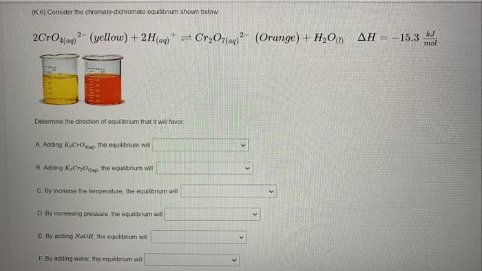 Solved (K6) Consider the chromate-dichromate equilibrium | Chegg.com