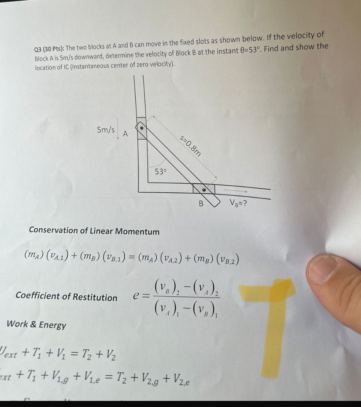 Solved Q3 ( 30 ﻿Pts ): The two blocks at A and B can move in | Chegg.com
