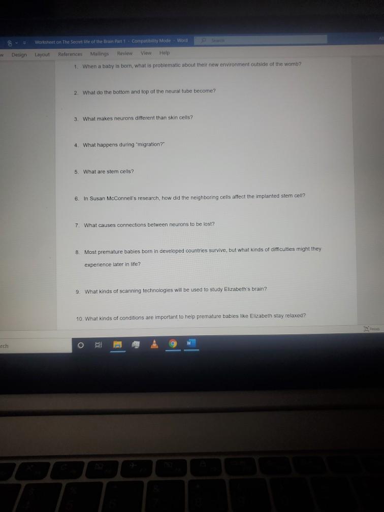 Worksheet on The Secret life of the Brain Part 1 - | Chegg.com