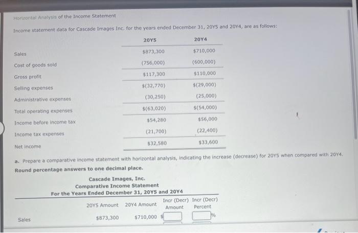 Solved Horizontal Analysis of the Income Statement Income | Chegg.com
