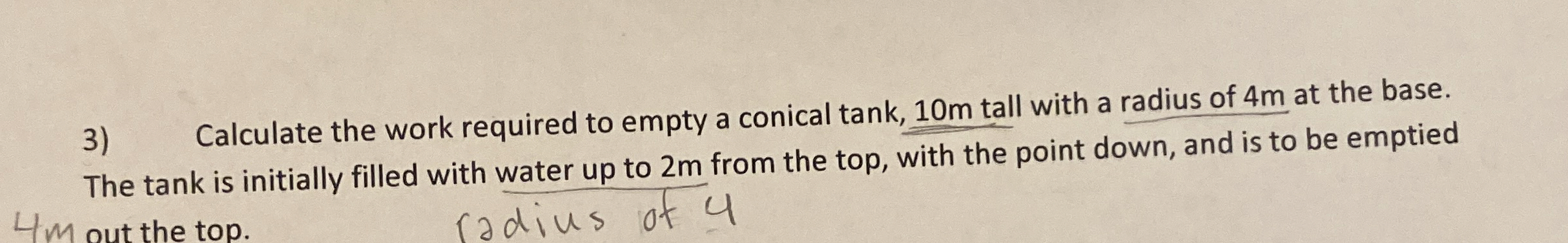 Solved Calculate the work required to empty a conical tank, | Chegg.com