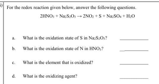 Solved For the redox reaction given below, answer the | Chegg.com