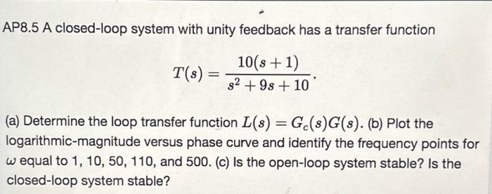 Solved AP8.5 A closed-loop system with unity feedback has a | Chegg.com