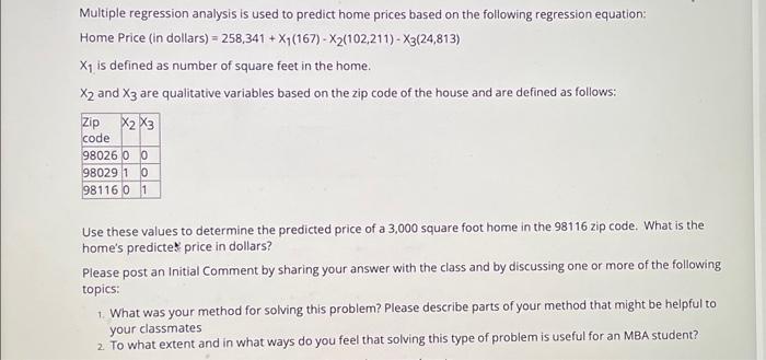 Solved Multiple regression analysis is used to predict home | Chegg.com