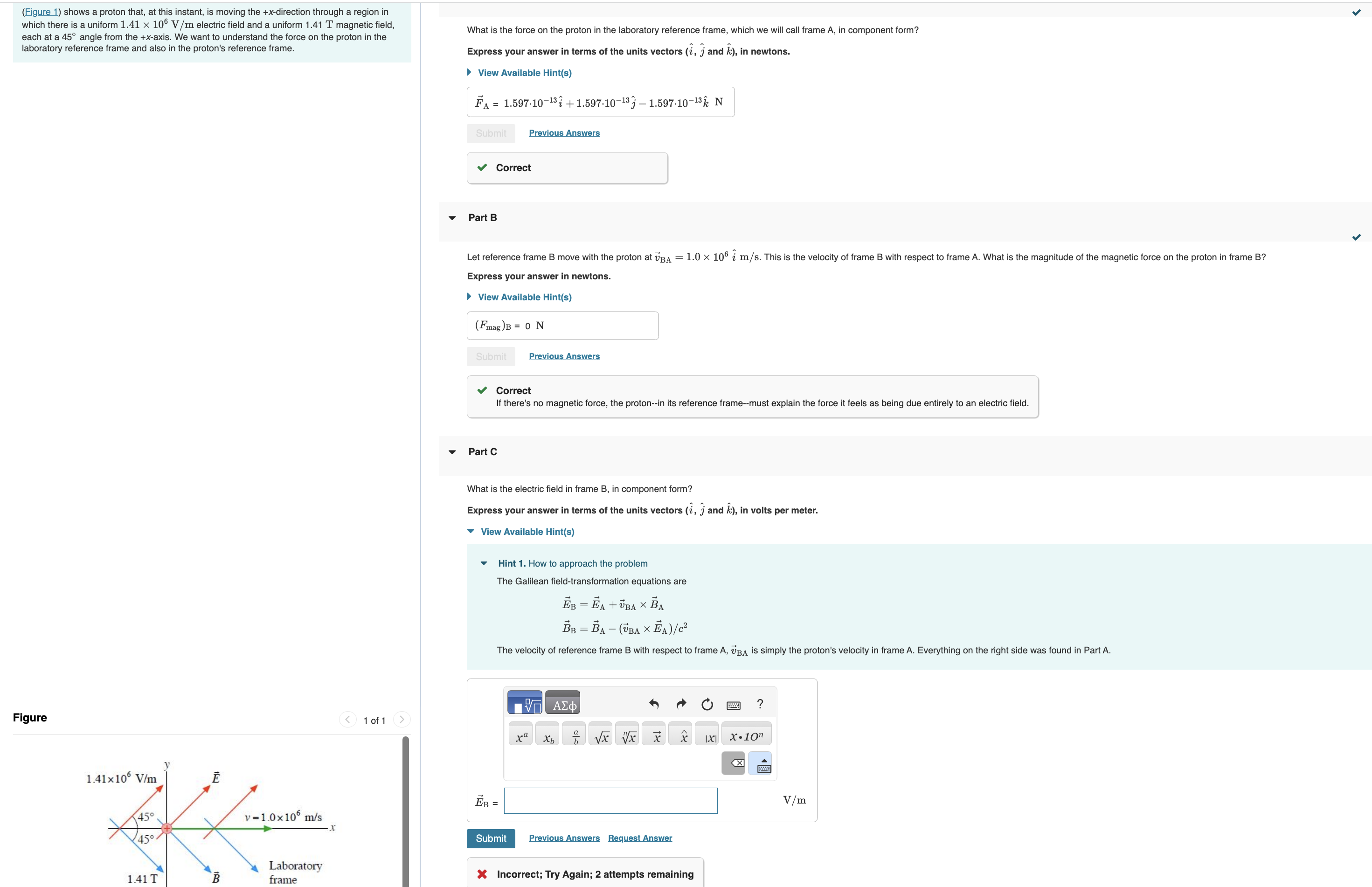 Solved What is the force on the proton in the laboratory | Chegg.com