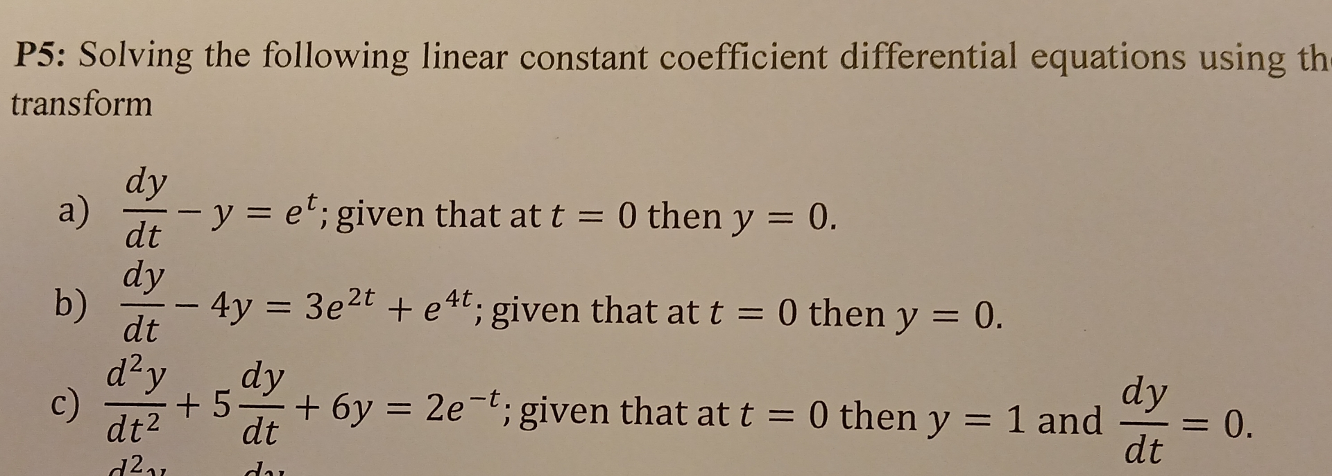 Solved P5: Solving the following linear constant coefficient | Chegg.com