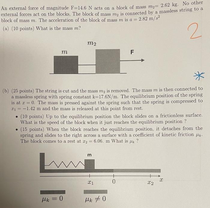 Solved An external force of magnitude F=14.6 N acts on a | Chegg.com