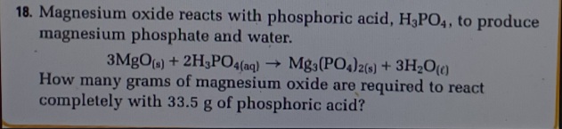 Solved Magnesium oxide reacts with phosphoric acid, H3PO4, | Chegg.com