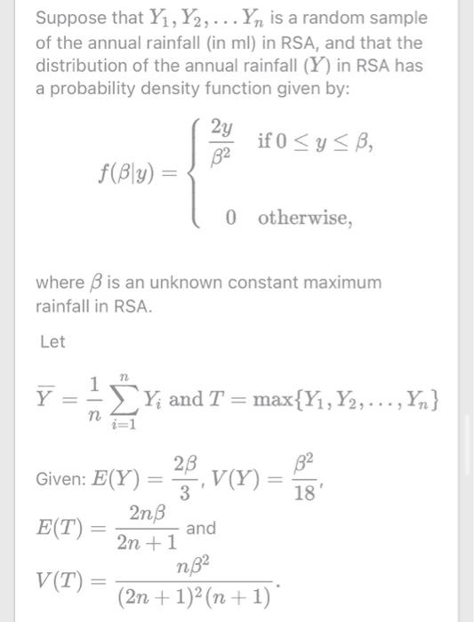 Solved Suppose that Y1,Y2,…Yn is a random sample of the | Chegg.com