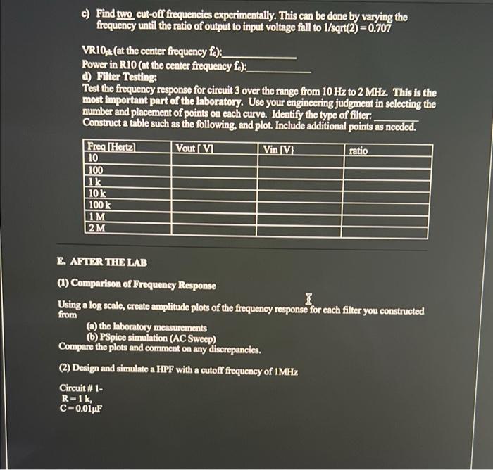 ELEE 2317A Lab 10- Passive Filters fall 2021 a) | Chegg.com