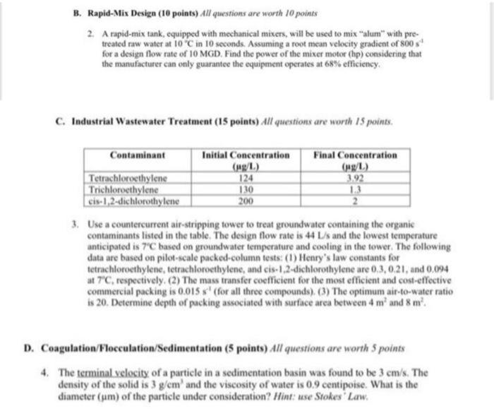 Solved B. Rapid-Mix Design (10 points) All questions are | Chegg.com