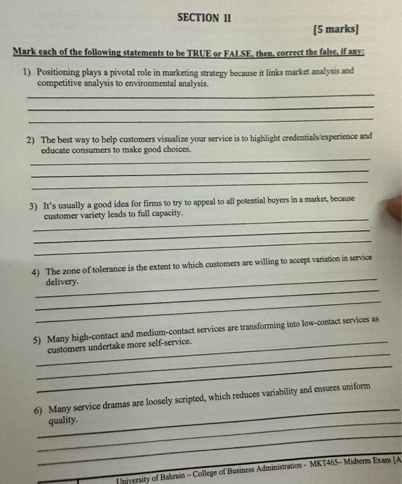 Solved Mark each of the following statements to be TRUE or | Chegg.com