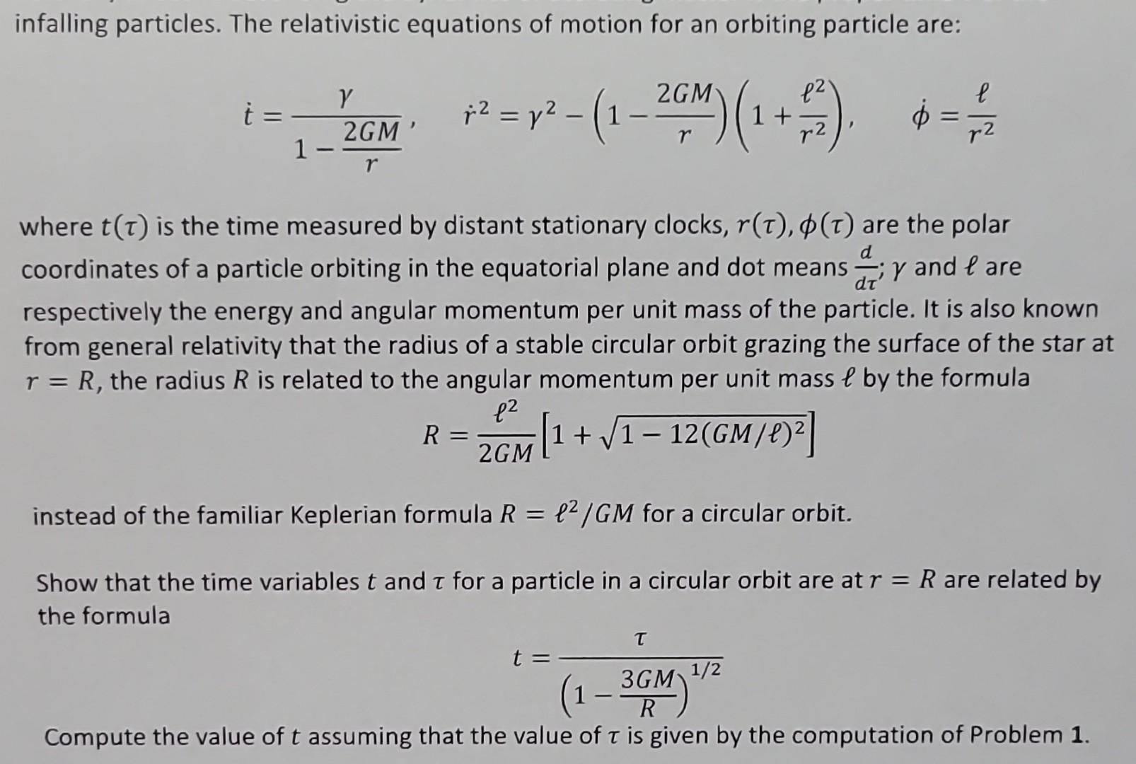 Solved infalling particles. The relativistic equations of | Chegg.com