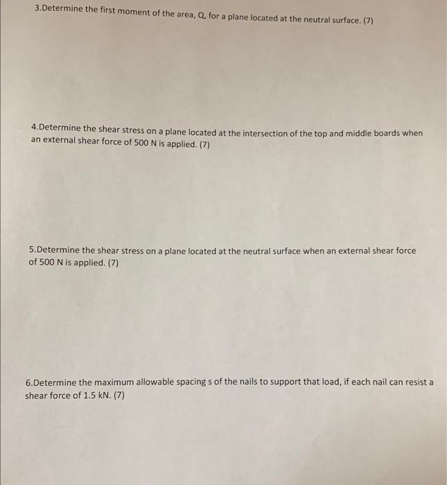 Solved 3.Determine the first moment of the area, Q, for a | Chegg.com