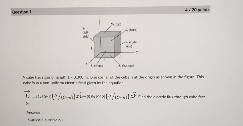 Solved Question 1420 ﻿pointsA cube has sides of length | Chegg.com
