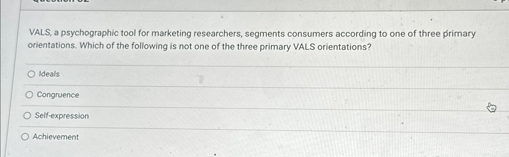 Solved VALS, a psychographic tool for marketing researchers, | Chegg.com