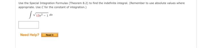 Solved Use the Special Integration Formulas (Theorem 8.2) to | Chegg.com