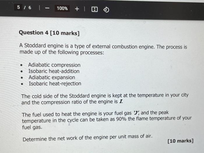 Solved 516 100% + 10 Question 4 [10 marks] A Stoddard engine | Chegg.com